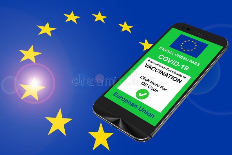 Smartphone with the Digital Green Pass of the European Union with the ...