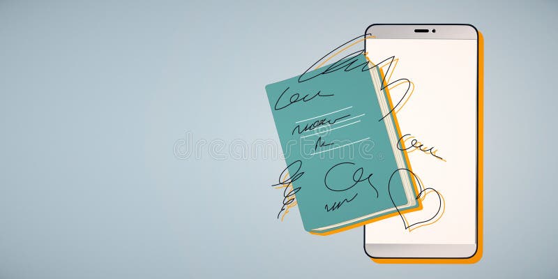 Smartphone with a Digital Notepad and Scribbles on Screen. 3D Rendering ...