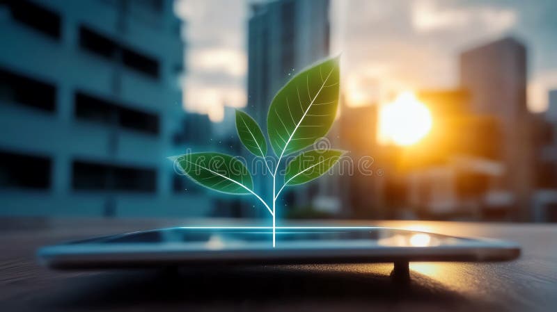 Smartphone with Digital Plant Growing, Representing Technology and ...