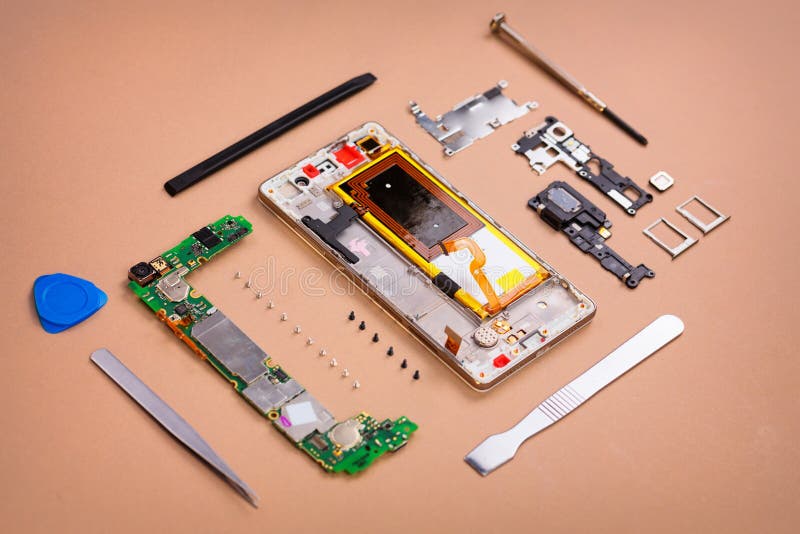 Smartphone Disassembled into Core Internal Items, Arranged. Stock Photo ...