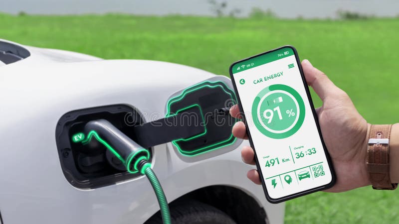 Smartphone Display Battery Status on Smart EV Mobile Application. Peruse Stock Footage - Video ...