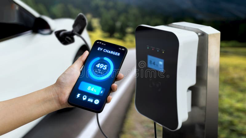 Smartphone Display Battery Status Interface by Smart EV App. Peruse ...