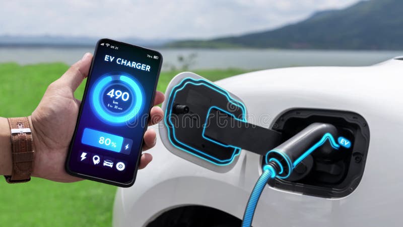 Smartphone Display Battery Status Interface by Smart EV App. Peruse ...