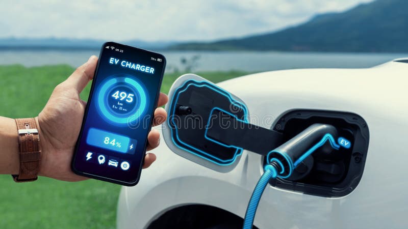 Smartphone Display Battery Status Interface by Smart EV App. Peruse ...