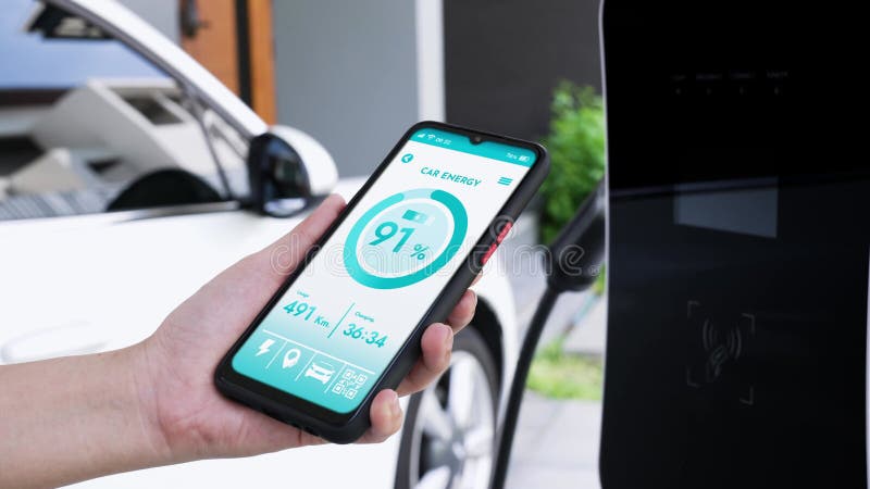 Smartphone Display Battery Status on Smart EV Mobile Application ...