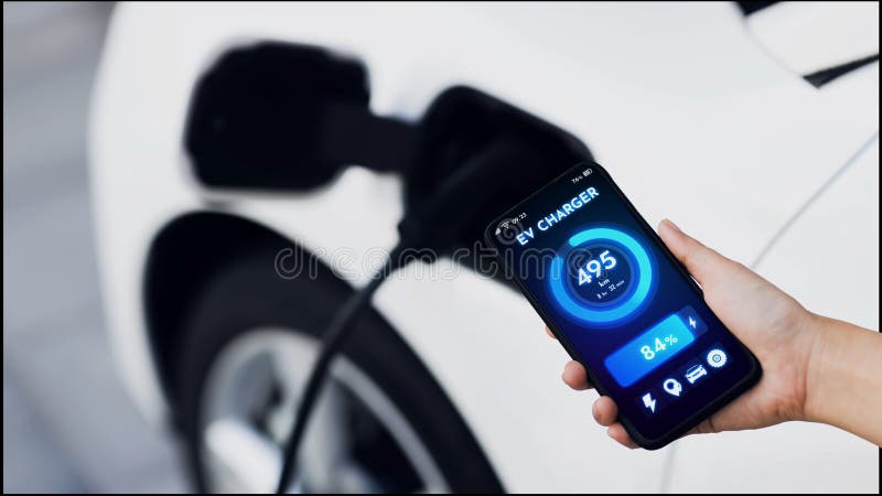 Smartphone Display Battery Status on Smart EV Mobile Application ...
