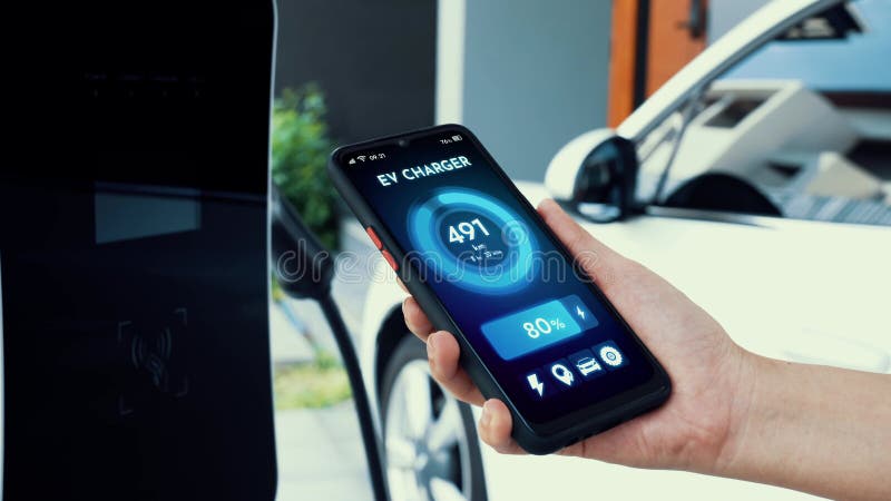 Smartphone Display Battery Status on Smart EV Mobile Application ...