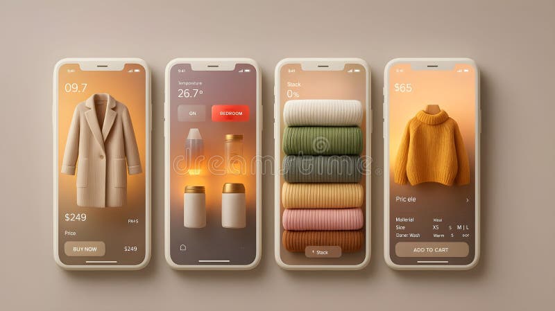 Smartphone Display Showcasing Various Fashion Items and Temperature ...