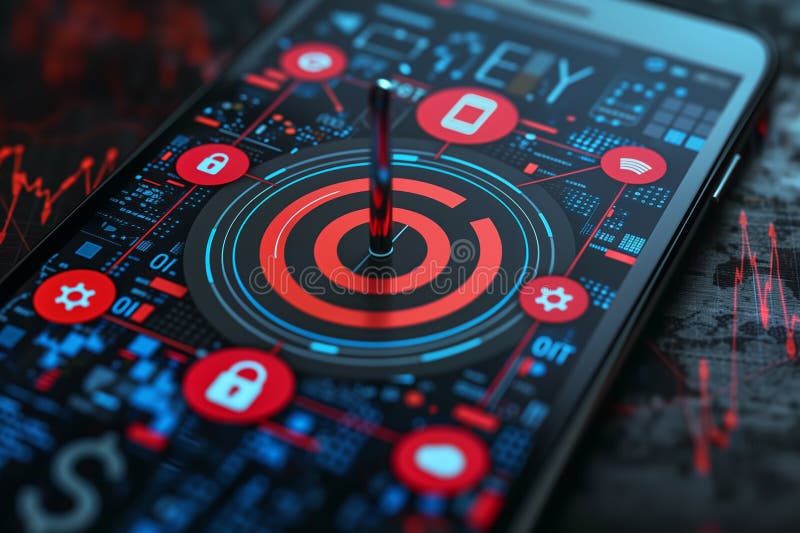 A Smartphone Display Showing a Bullseye Target with a Red Arrow in the ...