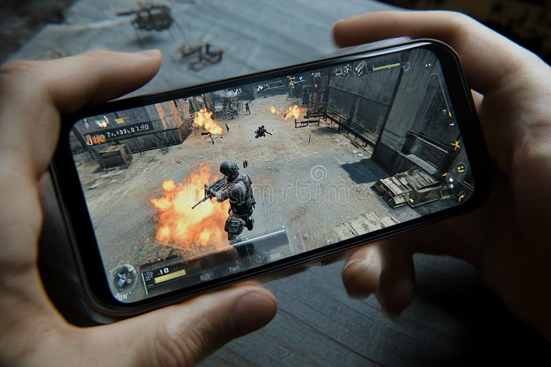 Smartphone Display Showing an Intense Gaming Experience with Futuristic ...
