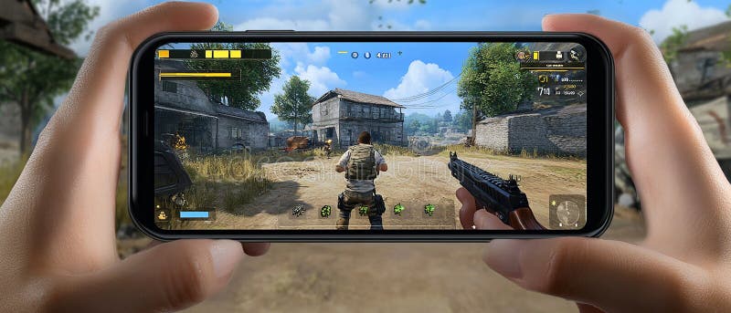 Smartphone Display Showing an Intense Gaming Experience with Futuristic ...