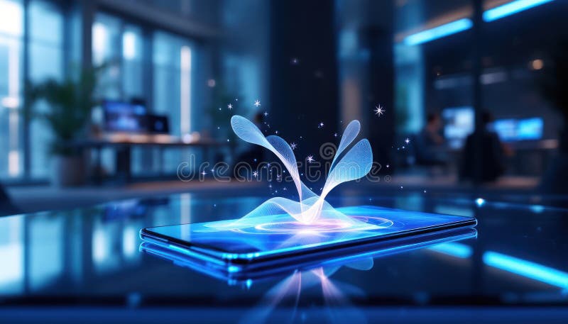 Smartphone Displaying Abstract Blue Light Waves Stock Image - Image of ...