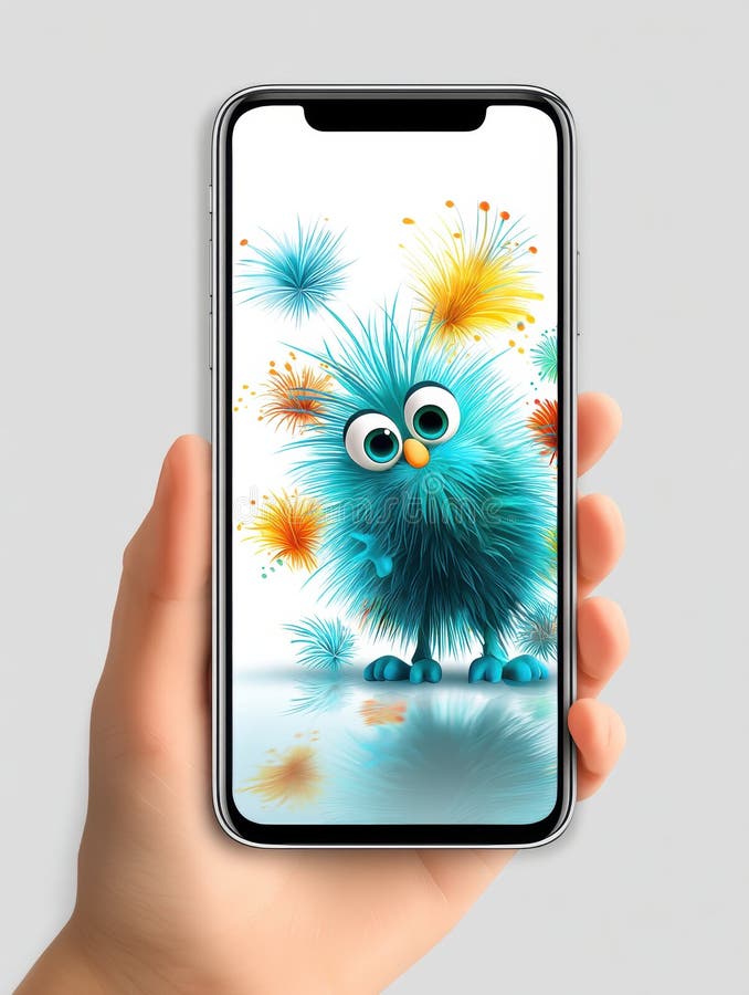Smartphone Displaying Animated Creature from Virtual Pet App ...