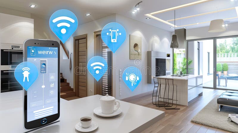 A Smartphone Displaying an App Interface for Controlling Various Smart ...