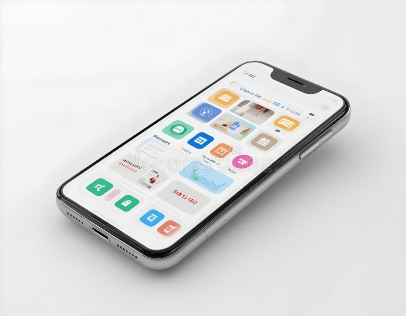 Smartphone Displaying Application Interface Icons on White Surface ...