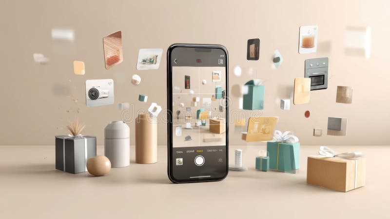 Smartphone Displaying Augmented Reality View with Floating Product ...