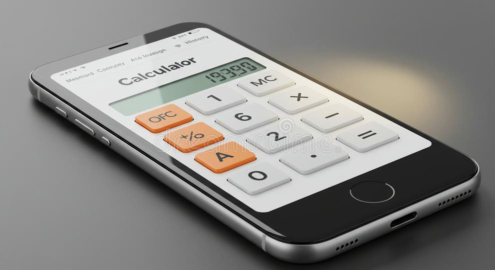 A Smartphone Displaying a Calculator App on Its Screen Rests on a ...