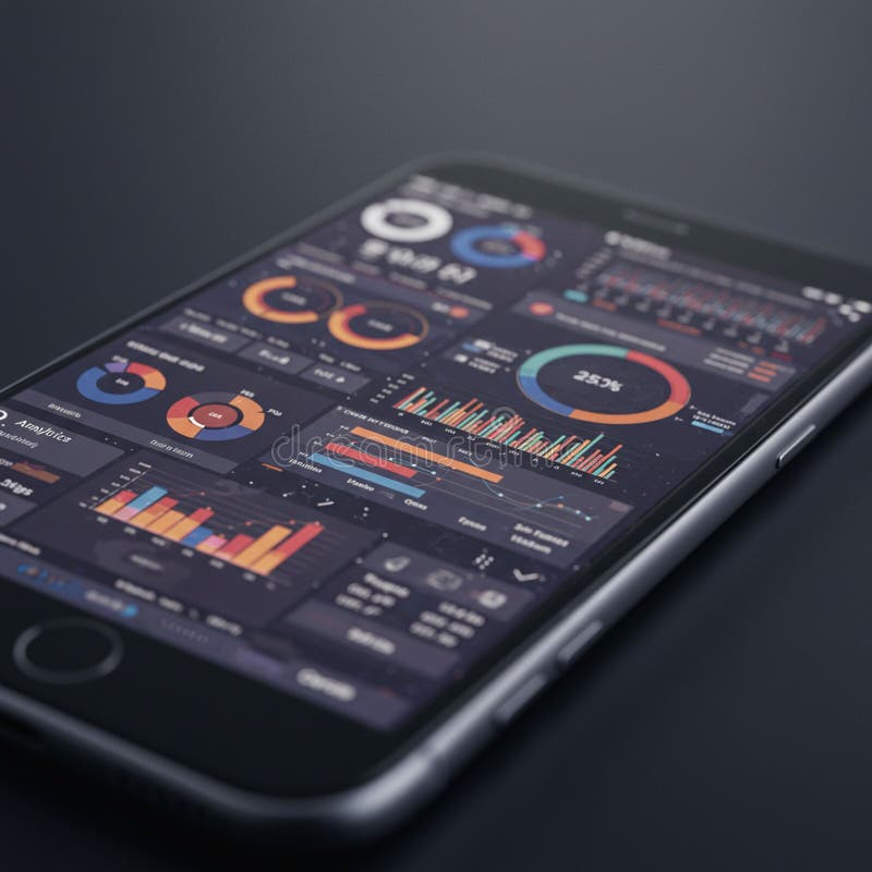 Smartphone Displaying a Data Analytics Dashboard with Various Charts ...