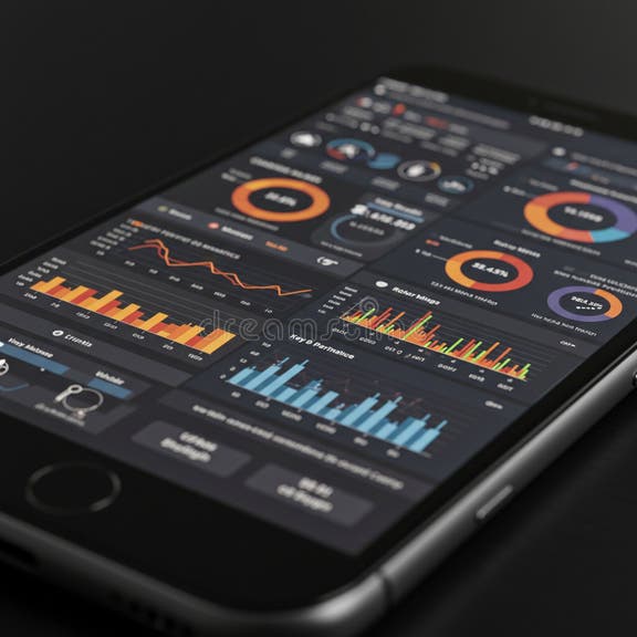 Smartphone Displaying a Data Dashboard with Various Charts and Graphs ...