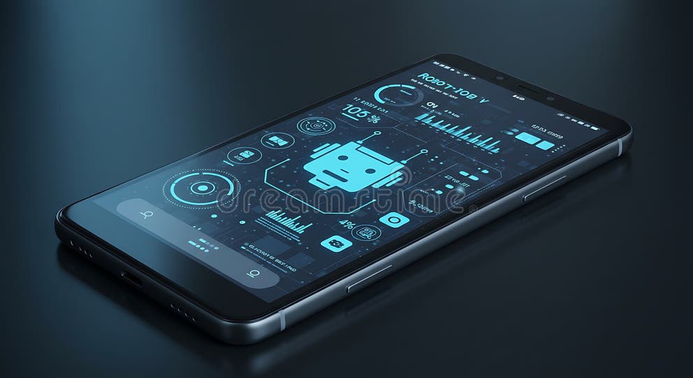 Smartphone Displaying a Digital Interface with Futuristic Graphics. the ...