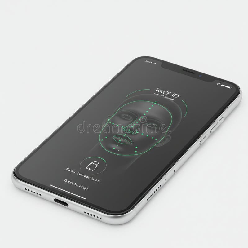 Smartphone Displaying a Face ID Screen with a Digital Face Model and ...