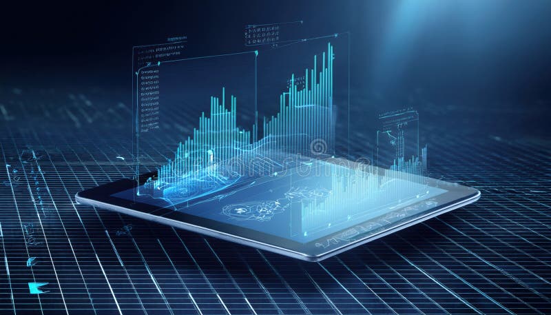 Smartphone Displaying Financial Graph with Data Encryption Overlay in a ...