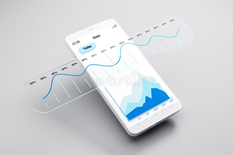 Smartphone Displaying Financial Statistics Graph on Clean White ...