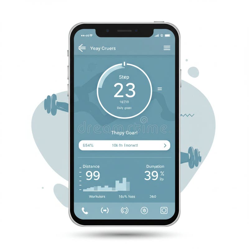 A Smartphone Displaying a Fitness App Interface. the Screen Shows Step ...