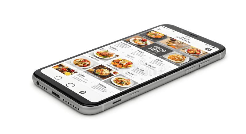 Smartphone Displaying a Food Menu Application on Its Screen, Modern ...