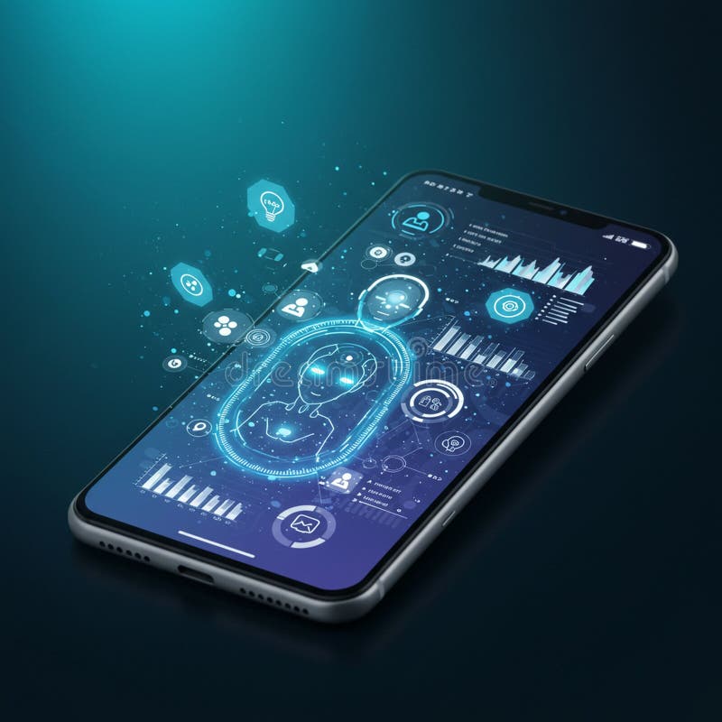 A Smartphone Displaying a Futuristic Interface with Holographic ...