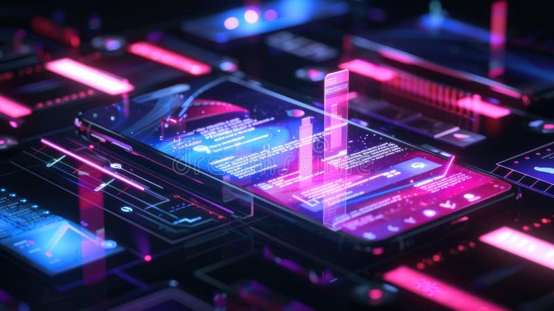 Smartphone Displaying Futuristic User Interface with Holographic ... Smartphone Displaying Futuristic User Interface with Holographic ...