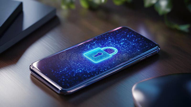 A Smartphone Displaying a Glowing Padlock Symbol on Its Screen in a ...