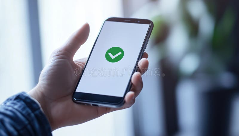 Smartphone Displaying Green Checkmark Indicating Validation Stock Image ...