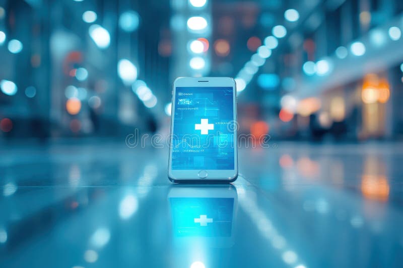 A Smartphone Displaying Health Data in a Modern Urban Environment at ...