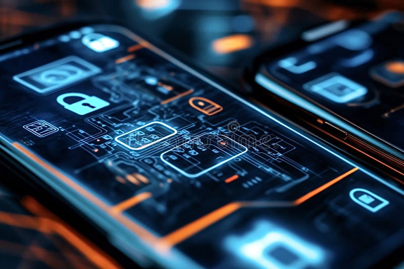 Smartphone Displaying Hologram of Digital Security System Stock Photo ...