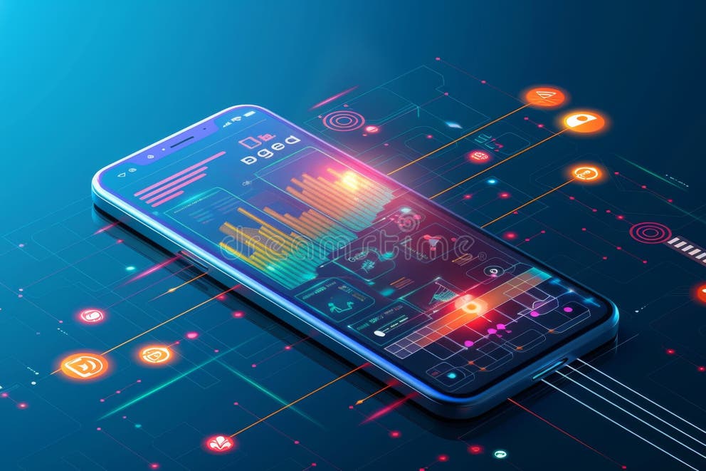 Smartphone Displaying Holographic Data Visualizations, Highlighting ...