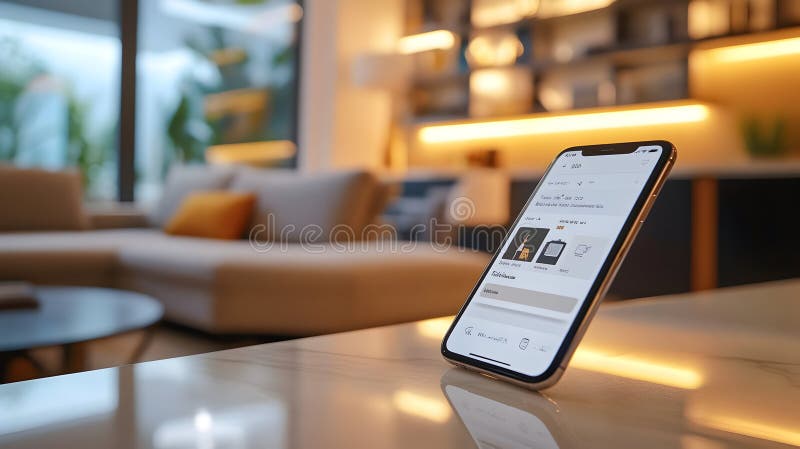 Smartphone Displaying Home Automation App Modern Living Room Setting ...