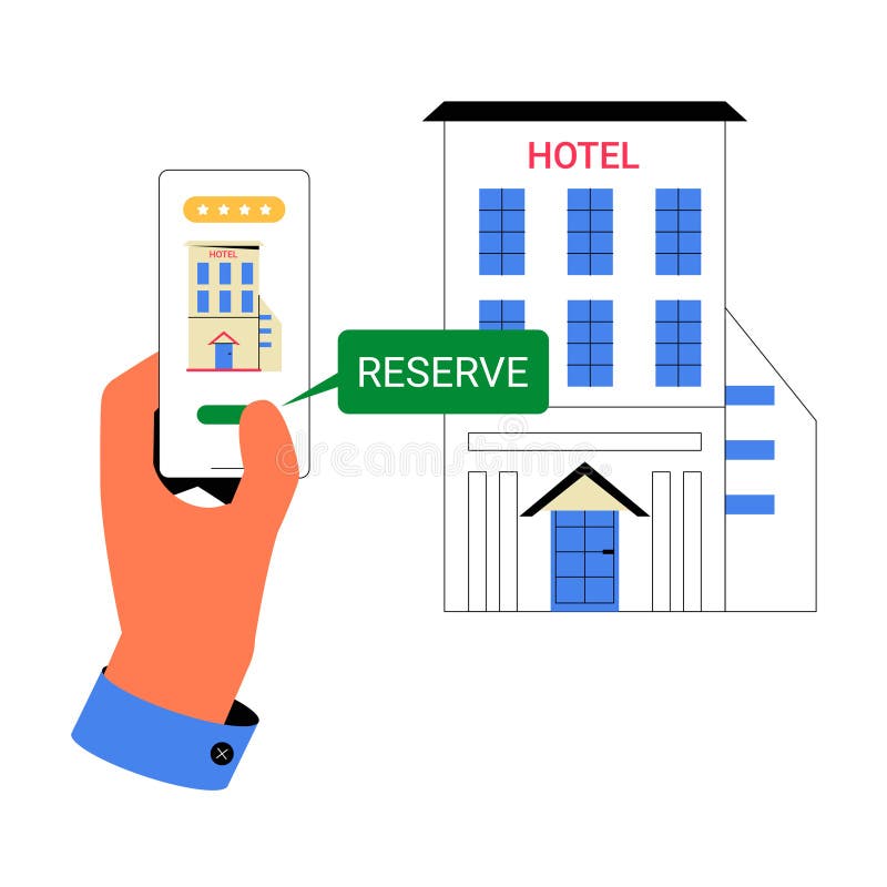 Smartphone Booking Hotel Room Online in Flat Vector Illustration ...