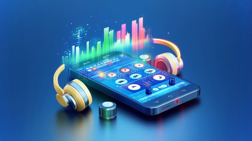 Smartphone Displaying Interactive Music Visualization with Headphones ...