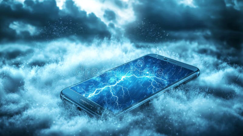 Smartphone Displaying Lightning Storm Powerful Energy Technology ...