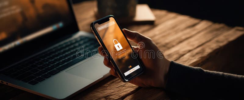 The Smartphone Displaying a Locked Screen in a Modern Workspace ...