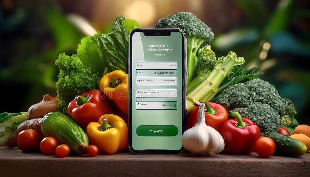 Smartphone Displaying a Login Screen Surrounded by Fresh Vegetables ...