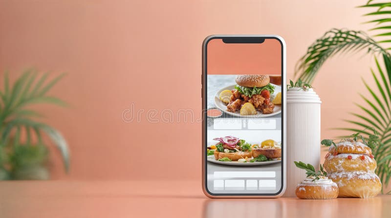 Smartphone Displaying a Menu with Various Food Stock Illustration ...