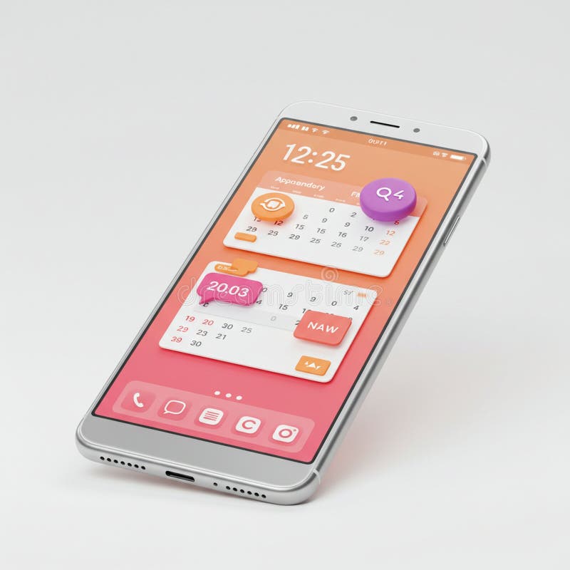Smartphone Displaying a Modern Calendar App with a Pink and Orange ...