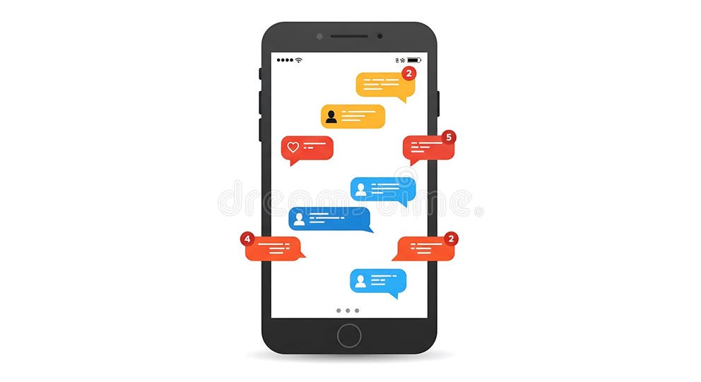 Smartphone Displaying Multiple Colorful Notification Bubbles Against a ...