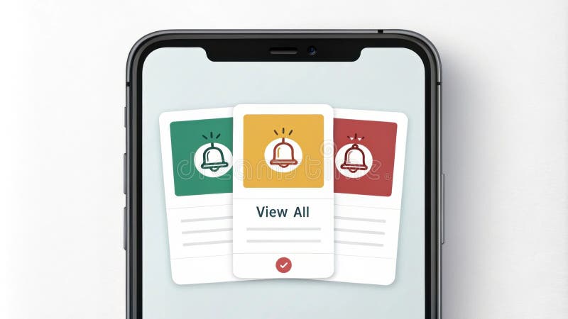 Smartphone Displaying Multiple Notifications with Bell Icons and View ...