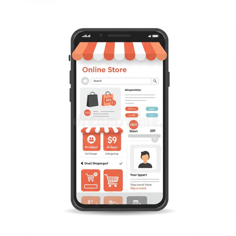 Smartphone Displaying an Online Store Interface. the Screen Features a ...