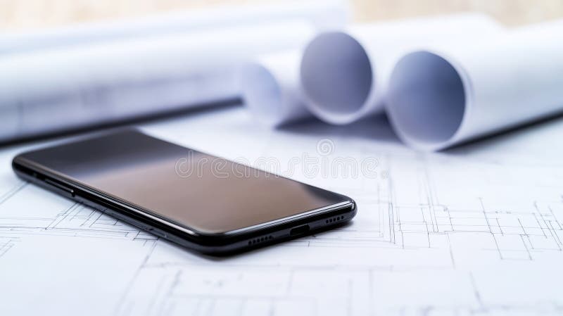 Smartphone Displaying a PDF Blueprint Rests Atop Paper Plans, Creating ...