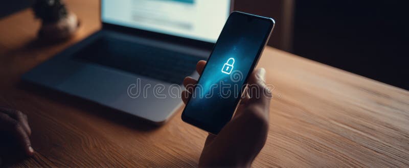 The Smartphone Displaying a Secure Lock Symbol in a Modern Workspace ...