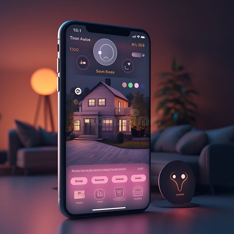 Smartphone Displaying a Smart Home Control App with a Background of a ...
